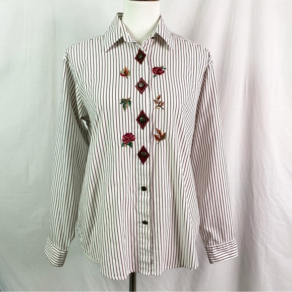 Vintage | Tops | Vintage Napa Valley Stripe Embroidered Leaf Button Up ...